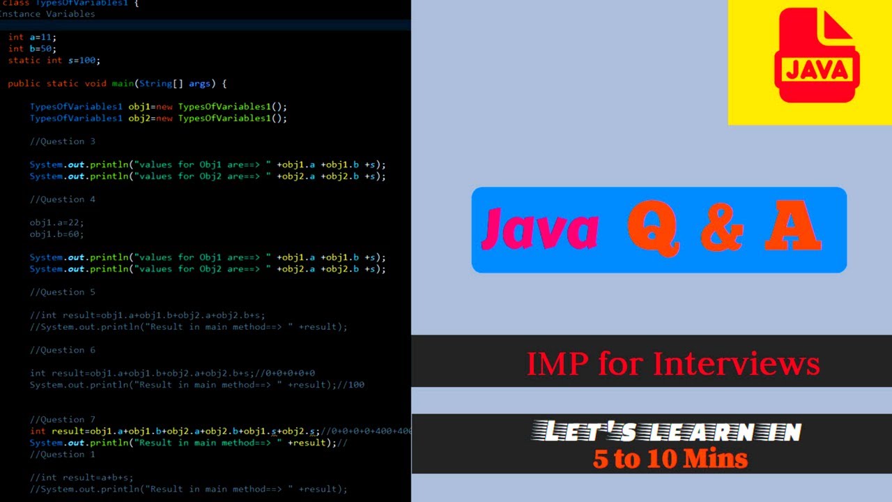 IMP Java Interview Questions and Answers on Types of Variables | Static and Instance variables #JAVA