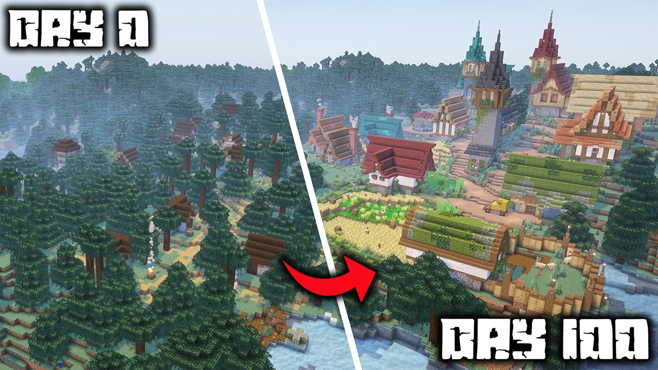 I Spent 100 Days TRANSFORMING a Taiga Village in Minecraft!