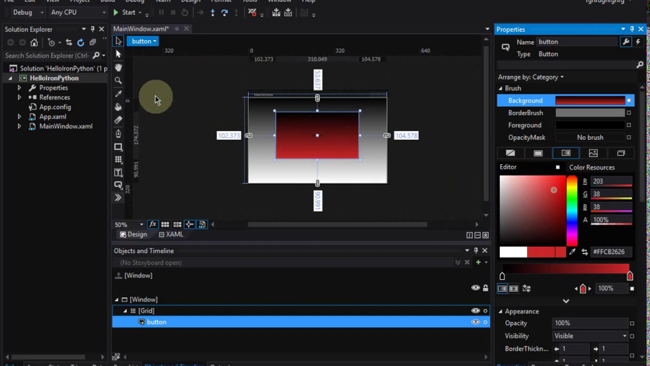 Animated Hello World : IronPython with XAML/WPF/Blend 2015