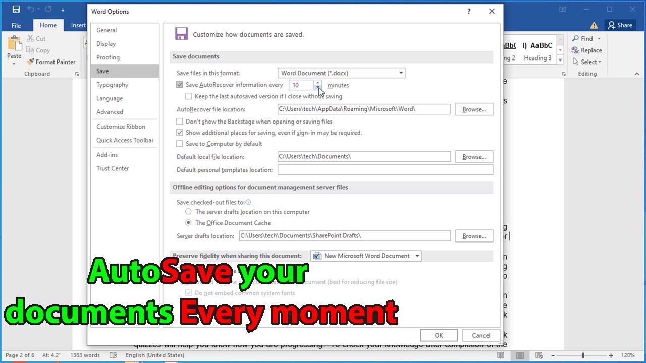 How to turn on autosave in word for all documents