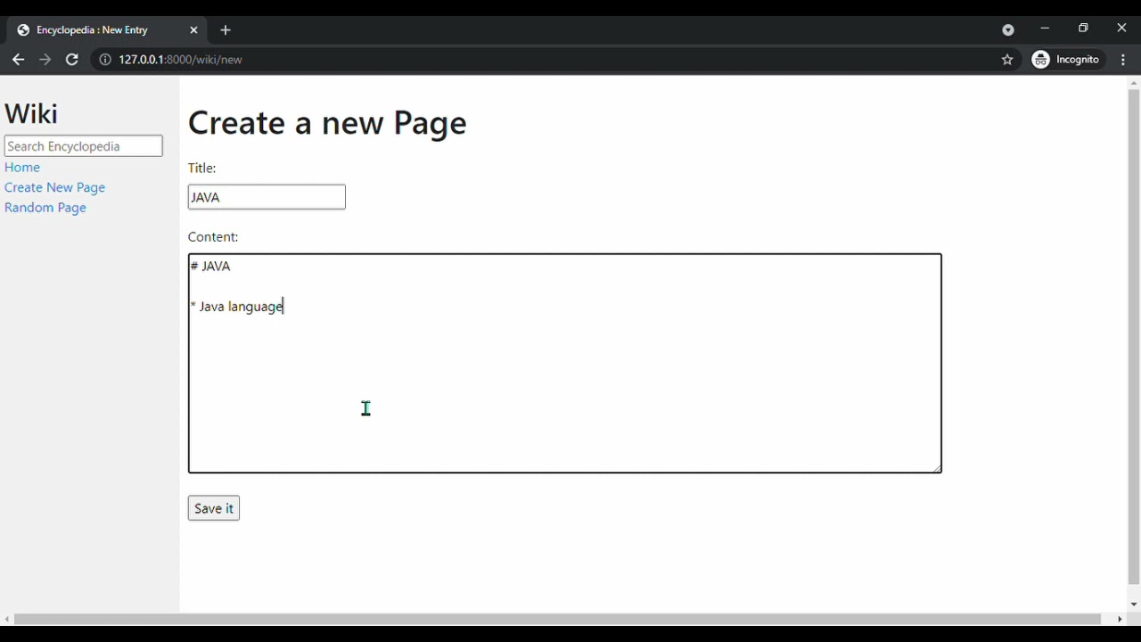 Dango-Python-Markdown : Project1.wiki demonstration