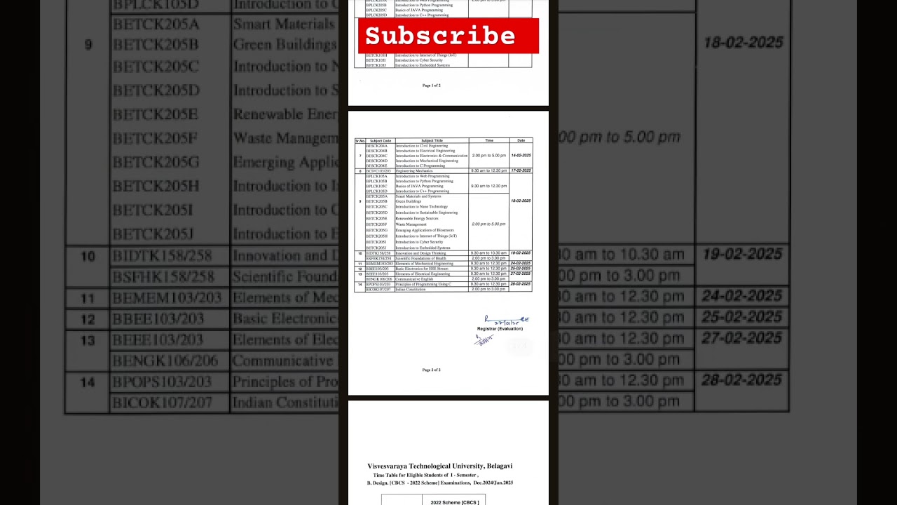 1st&2nd sem engineering final exam timetable 2025 # #exam #education #vtu #semister #timetable