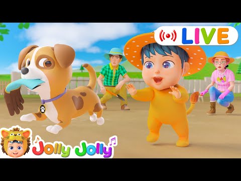 LIVE🔴Planting Trees with Puppy | Bingo, Farmer In The Dell + More | Jolly Jolly & Pet - Best Song!