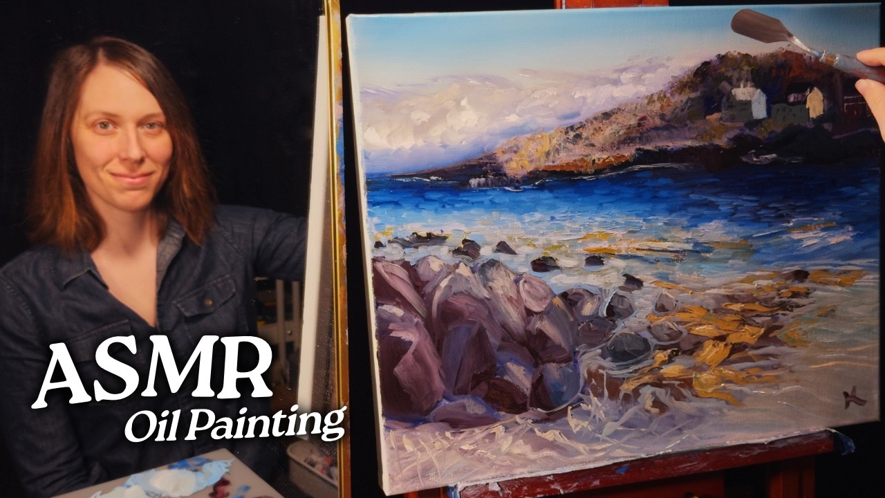 ASMR Palette Knife Painting: Houses on the Harbor (Soft Spoken, 2 Hours)