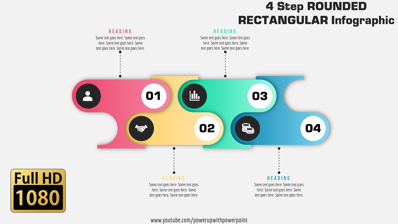 72.[PowerPoint] Create 4 Step ROUNDED RECTANGULAR Infographic|PPT Slide|Graphic design|Free Template
