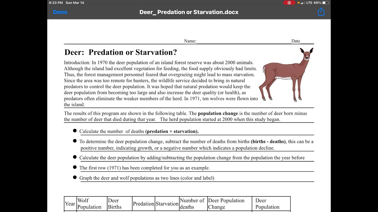 Instructions for deer population worksheet