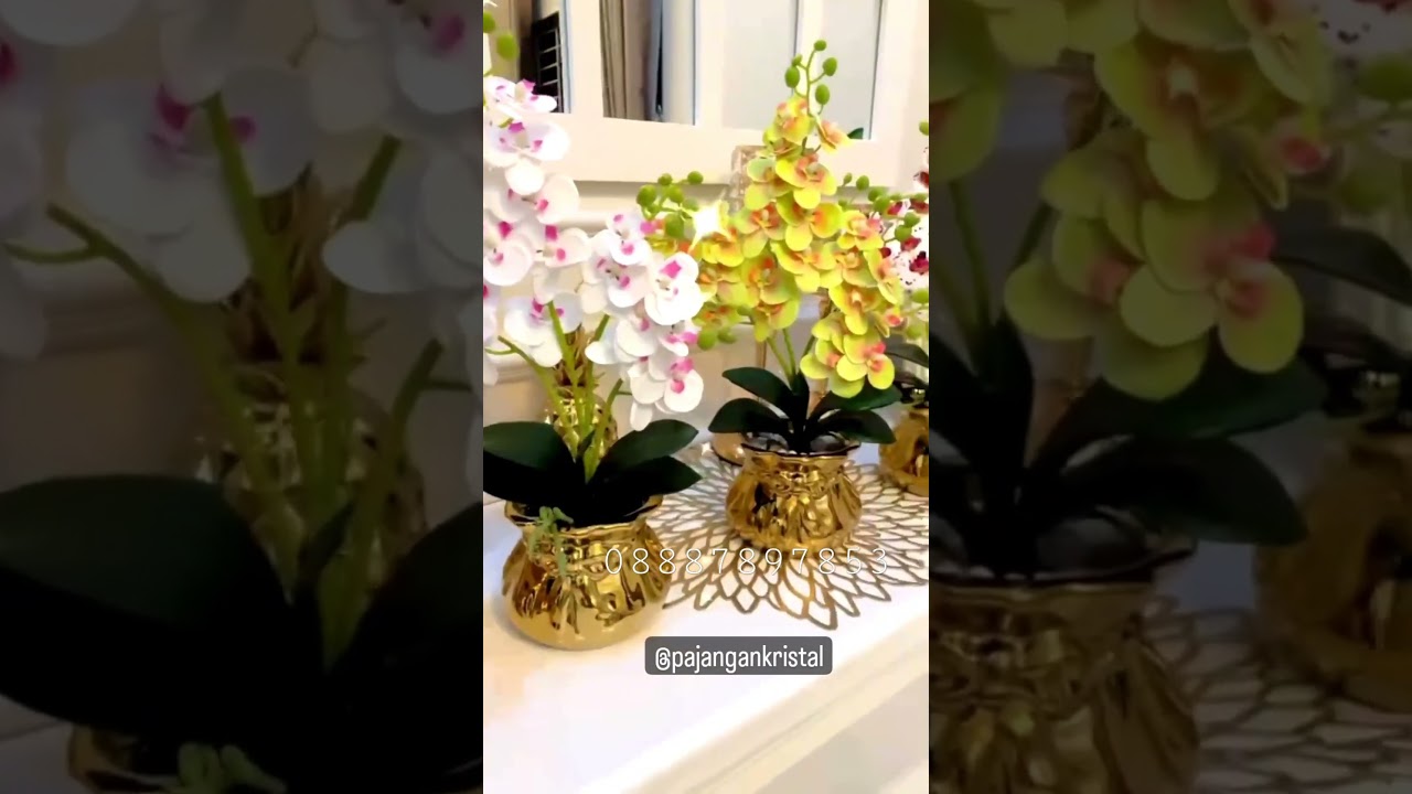 Bunga Anggrek Vas Keramik Gold Premium Mewah