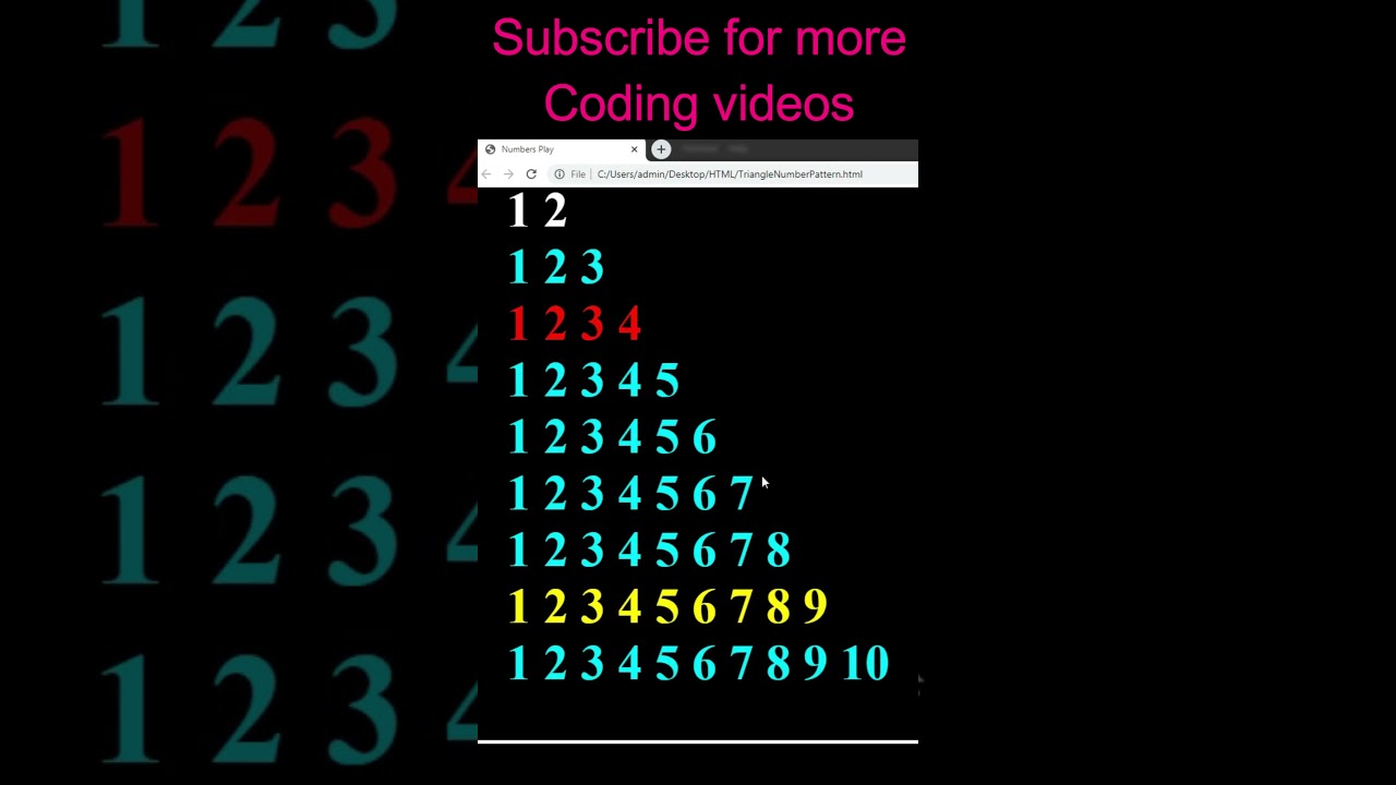 HTML, CSS and JavaScript Code to Print Triangle Number Pattern #shorts