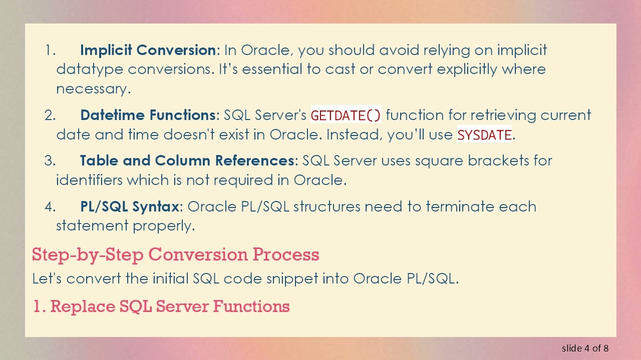 How to Convert SQL Code to Oracle PL/SQL