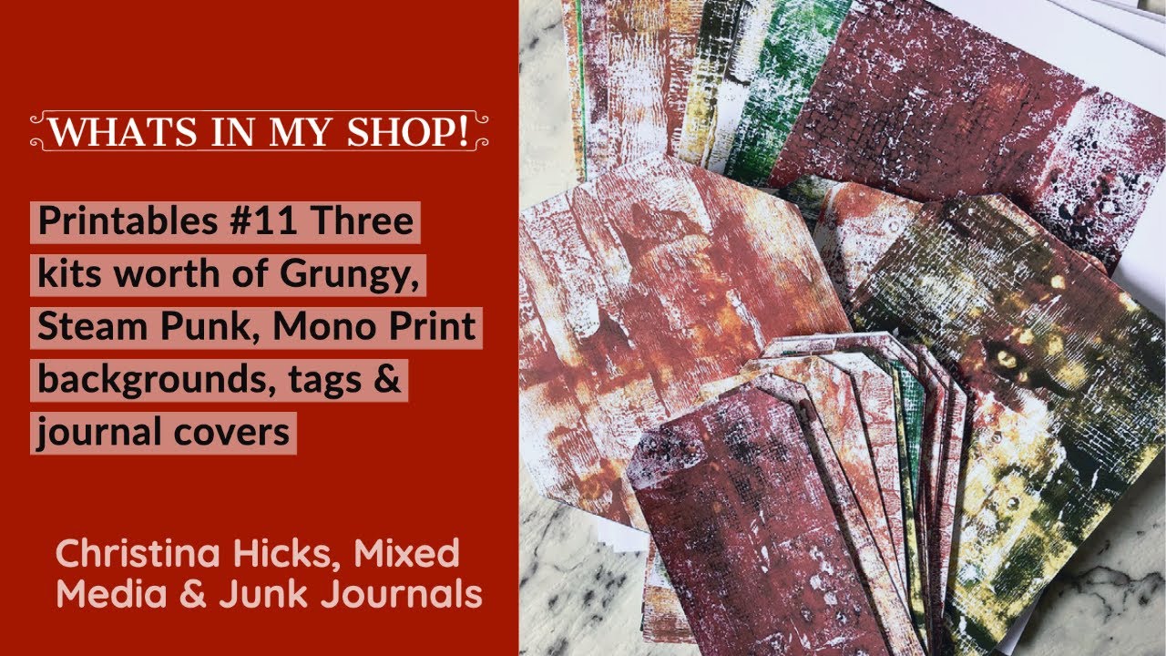 What's in my shop #11 Printables: Mono print kits in grungy, steampunk style