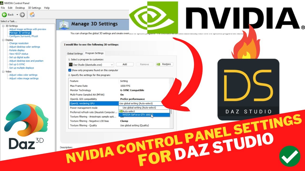 Best NVIDIA Control Panel Settings For DAZ Studio | Fix DAZ STUDIO Not USING GPU To Render 2023