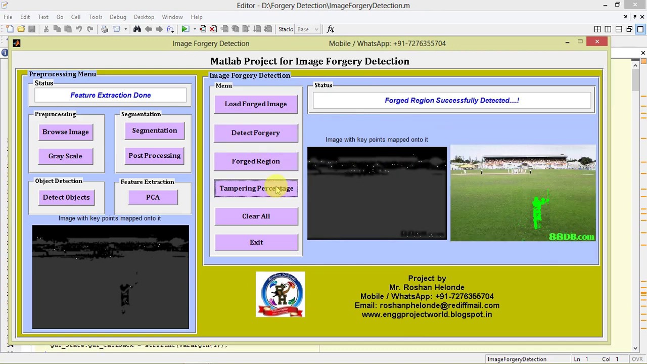 Matlab Code for Image Forgery Detection using Image Processing