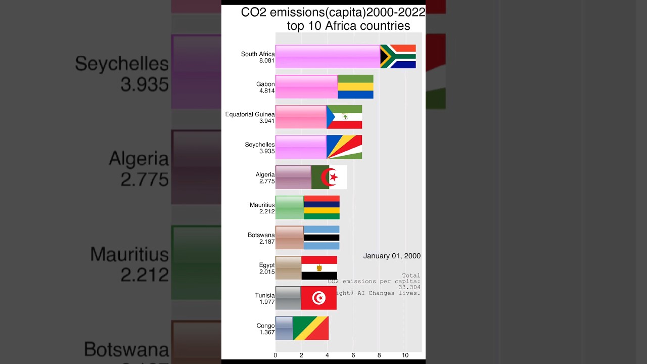 CO2 emissions per capita of top 10 Africa countries 2000-2022. #data #world #racing