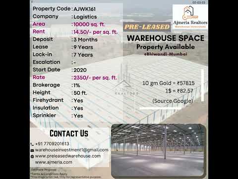 10000 sq ft PRE-LEASED INDUSTRIAL SHED WAREHOUSE PROPERTY AVAILABLE FOR INVESTMENT IN BHIWANDI