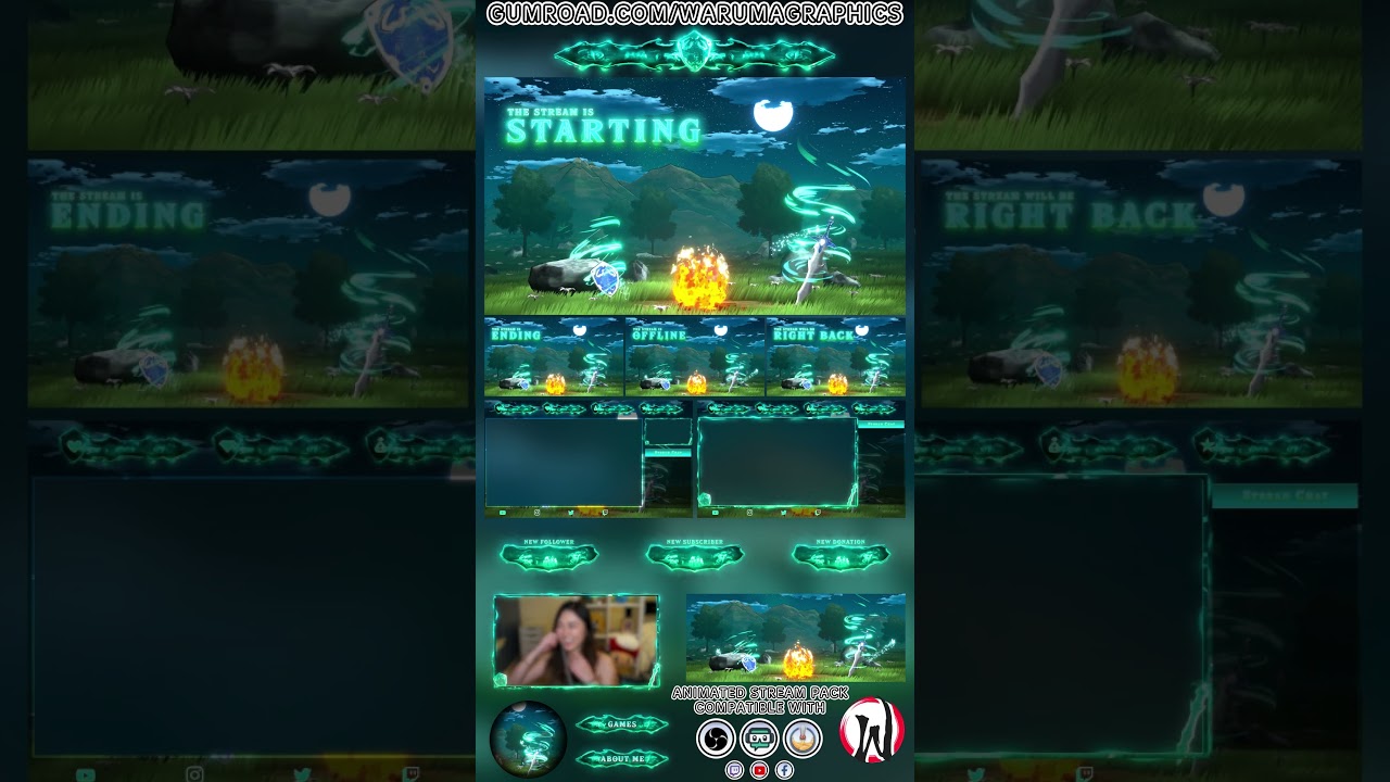 Sword & Shield Animated Twitch Overlay Package | Fantasy Forest Stream Pack