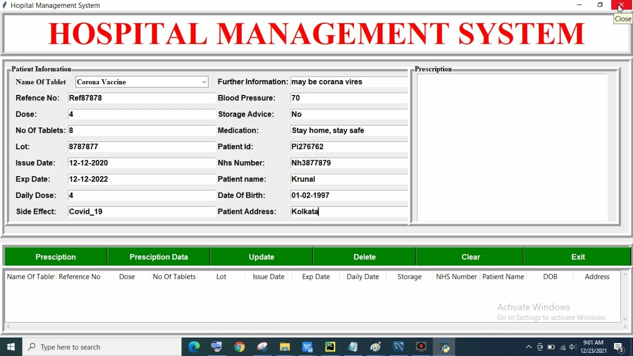 Solving the issue in Hospital management system project in python with database  Mini project  Tkint