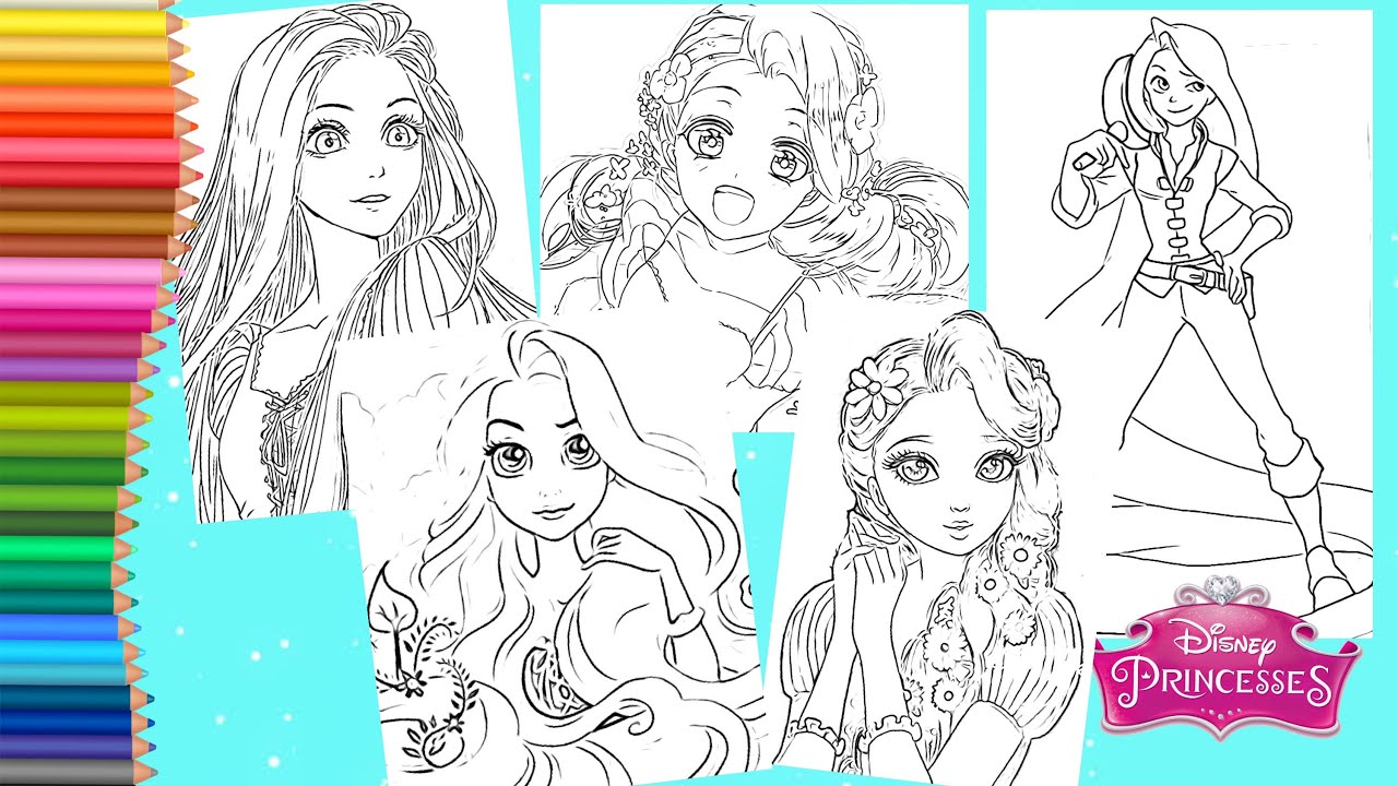 Coloring Disney Princess Rapunzel Anime Face - Tangled Coloring Pages
