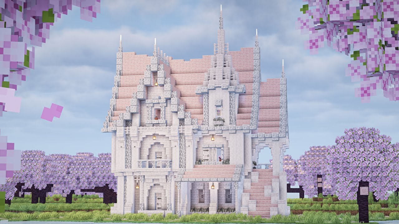 【マイクラ】ペールオークと桜で作る白ピンクのファンタジーな家の作り方【マイクラ建築】 - マイクラビルダーズ