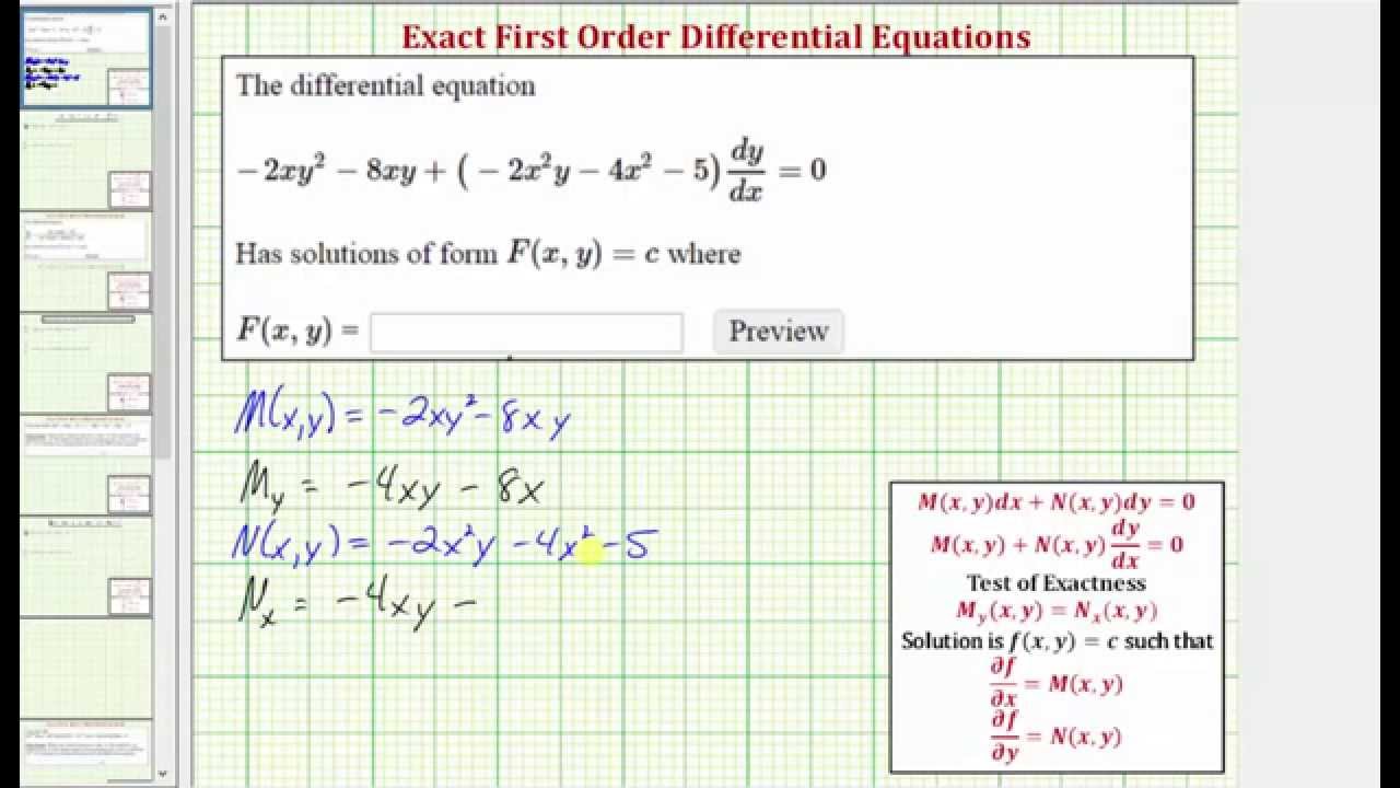 Ex 1:  Solve an Exact Differential Equation