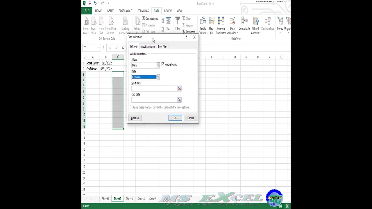 Excel Data Validation   Date and Time Example