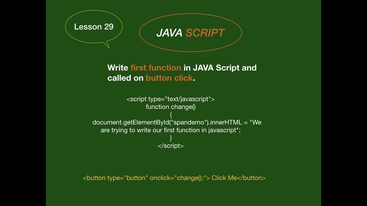 HTML and JavaScript tutorial 29: Program for javascript function call on button click.