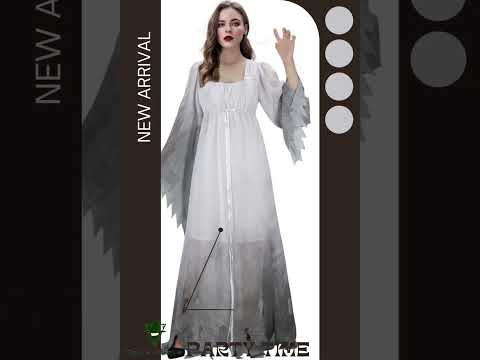 Gothic Victorian White Fancy Dress Women Gossamer Ghost Halloween Costume Takerlama