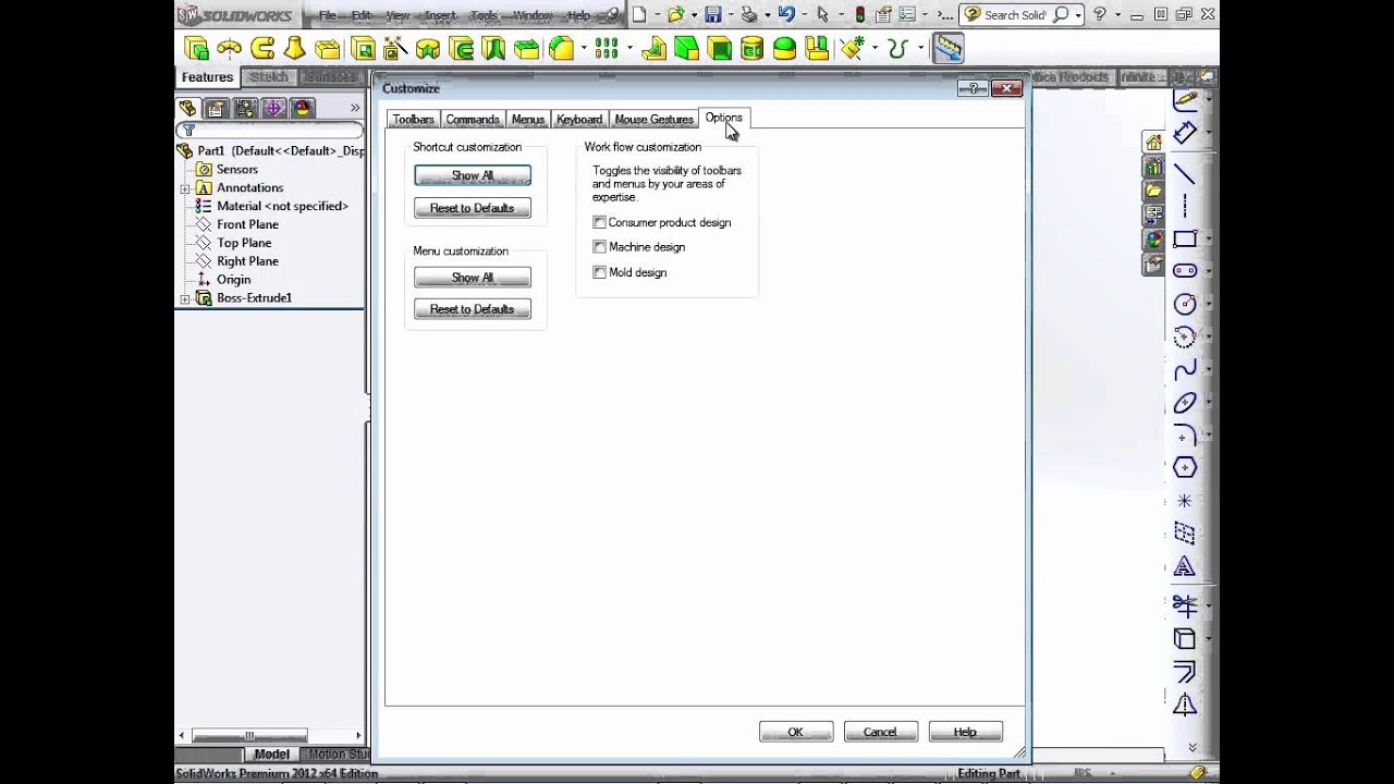 Solidworks 2012 Tutorial | Customizing The Options Tab