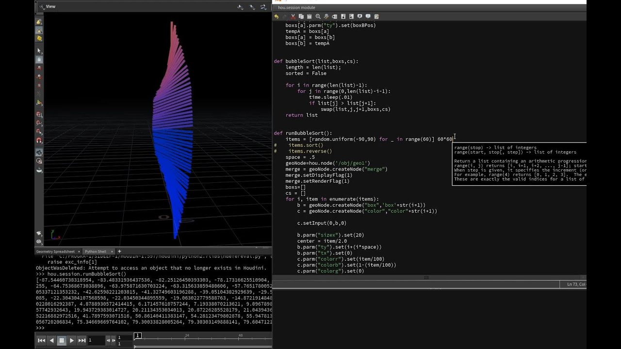SideFx Houdini Visualizing bubble sort algorithm in Houdini using python.