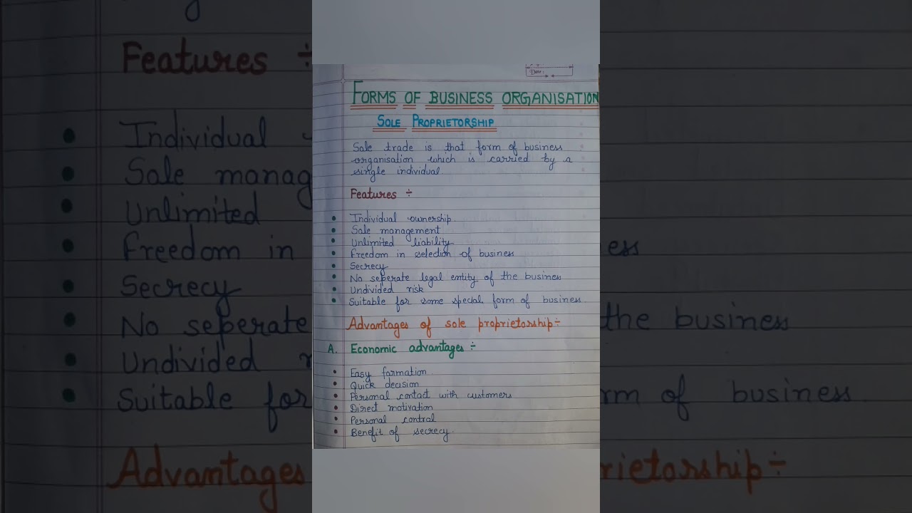 Forms of Business organization: Sole proprietorship #notes