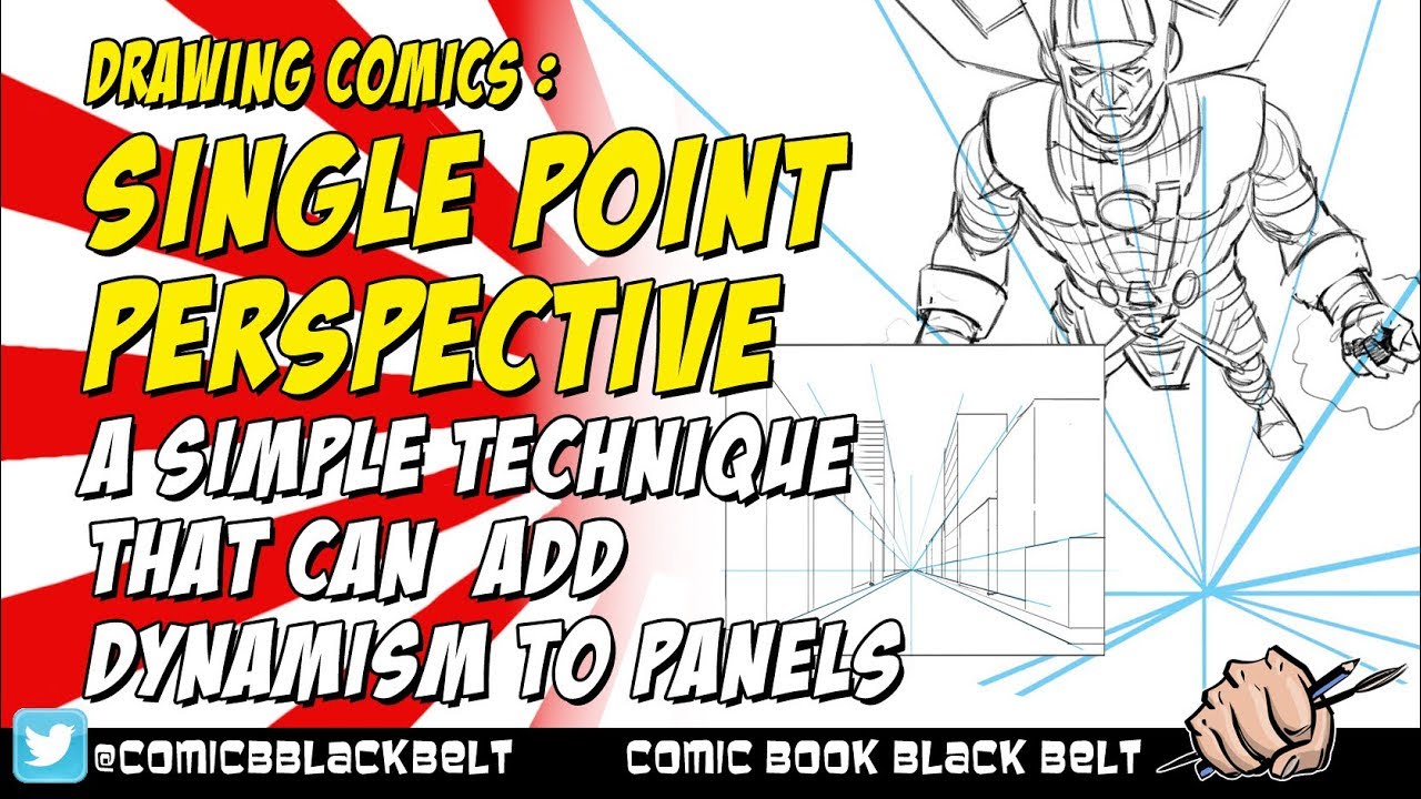 Drawing comics basics - simple perspective trick to help create a dynamic panel