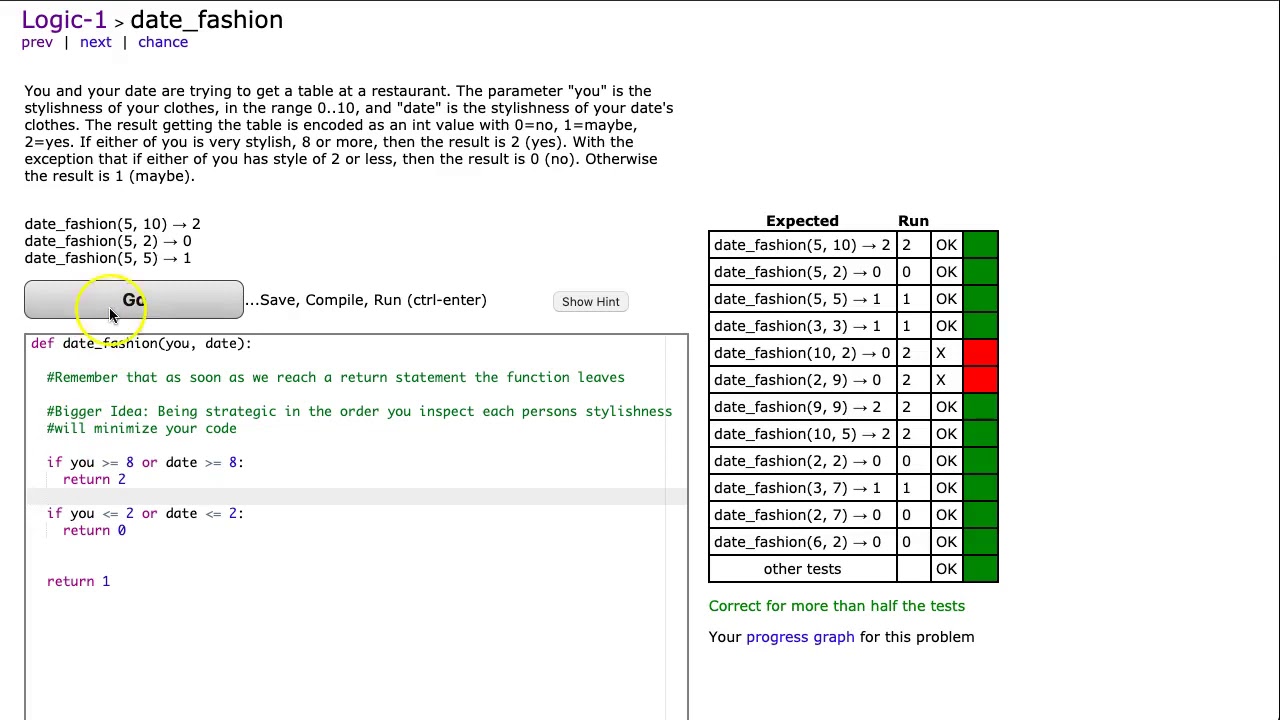 Codingbat - date_fashion (Python)