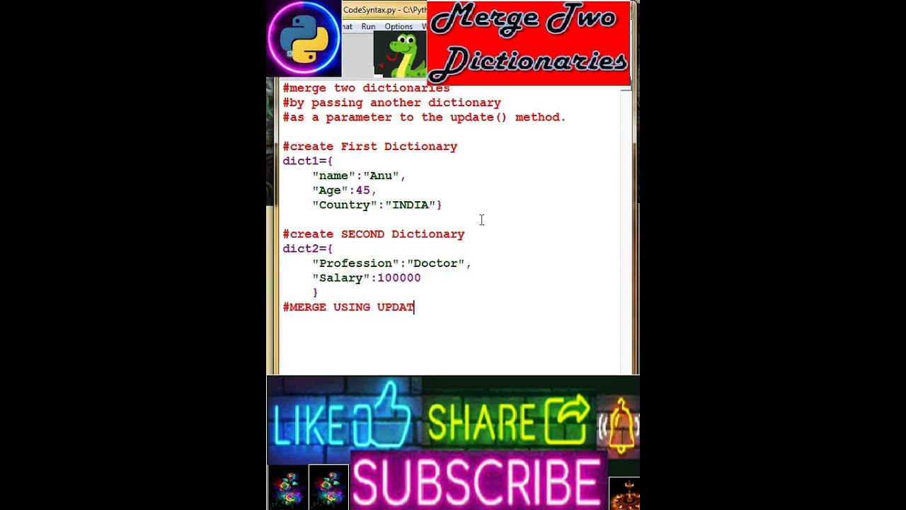 🐍📝#Merging Dictionaries📓#shorts📖#Python Dictionary: How to Merge Two Dictionaries❓#update()#leetcode