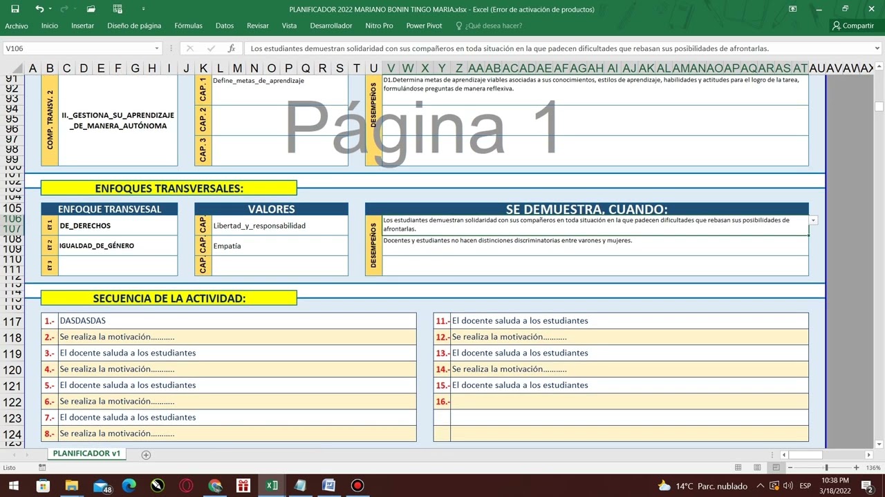 PLANIFICADOR DE ACTIVIDADES DE APRENDIZAJE 2022 v.2 / cel 921618587