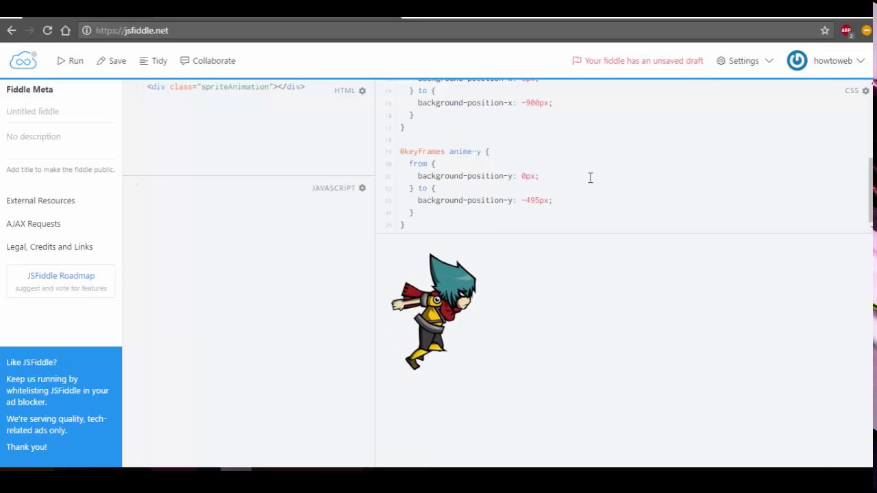 Animating 2-Dimensional Sprite Sheet Using CSS