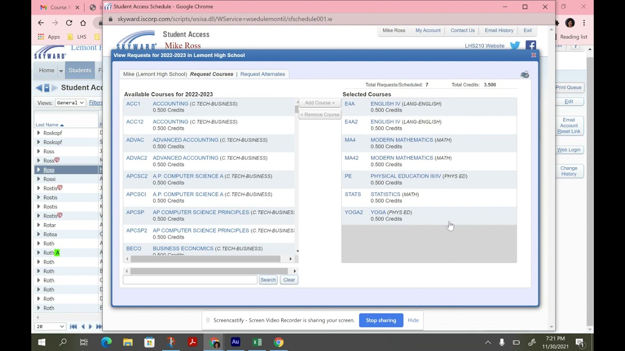 Skyward Course Selection Process