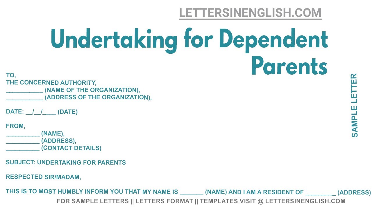 Undertaking For Dependent Parents - Sample Undertaking Declaration for Dependent Parents