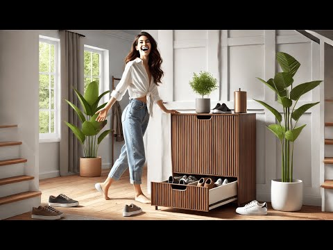 👞 Hootata 31.5''W Walnut Shoe Storage Cabinet for Entryway with 2 Flip Drawers Fluted Slim Review 🏡