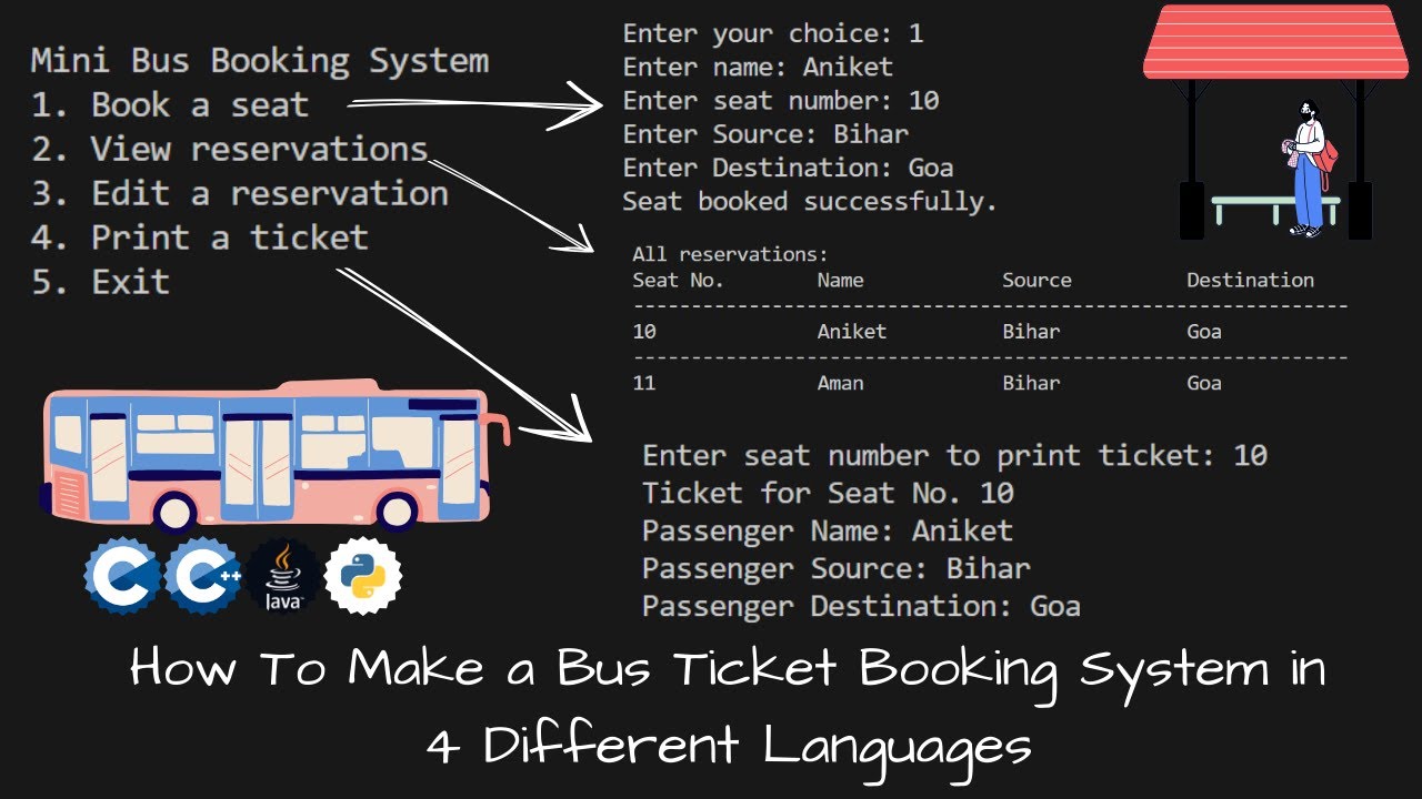 Bus Ticket Booking System using c , cpp , java and python || Computer Science Project