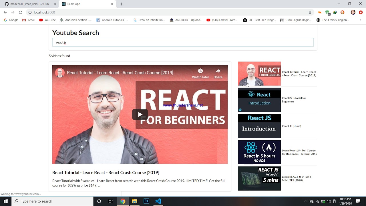 Youtube Data API with #React #SemanticUI