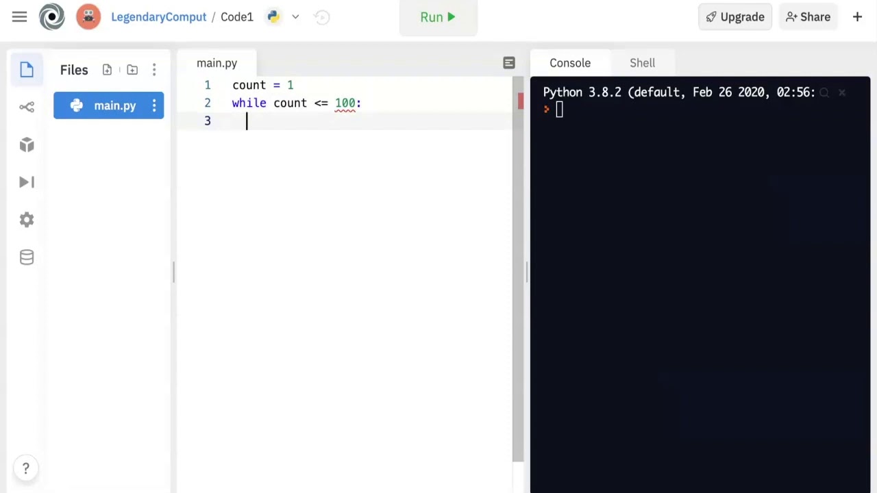 Quick While Loop Count to 100 Python Coding