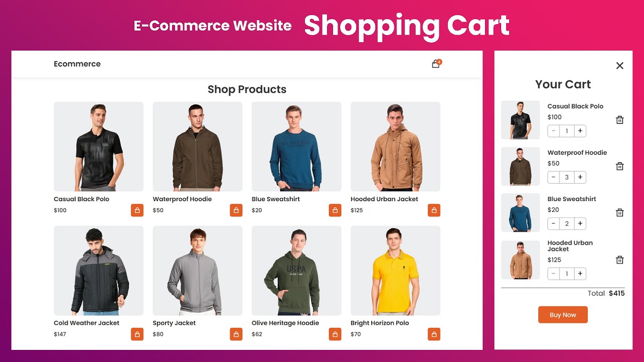 How To Create Add To Cart Shopping Using HTML CSS And JavaScript | Shopping Cart In JavaScript