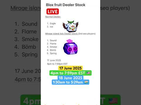 Blox fruit Dealer LIVE Stock || 17 June 2025 | 4pm to 7:59pm EST #bloxfruits
