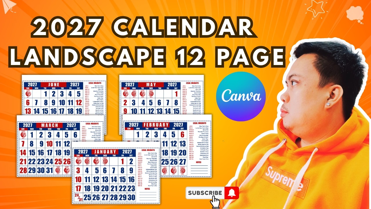 2027 CALENDAR LANDSCAPE 12 PAGE | CANVA TEMPLATE
