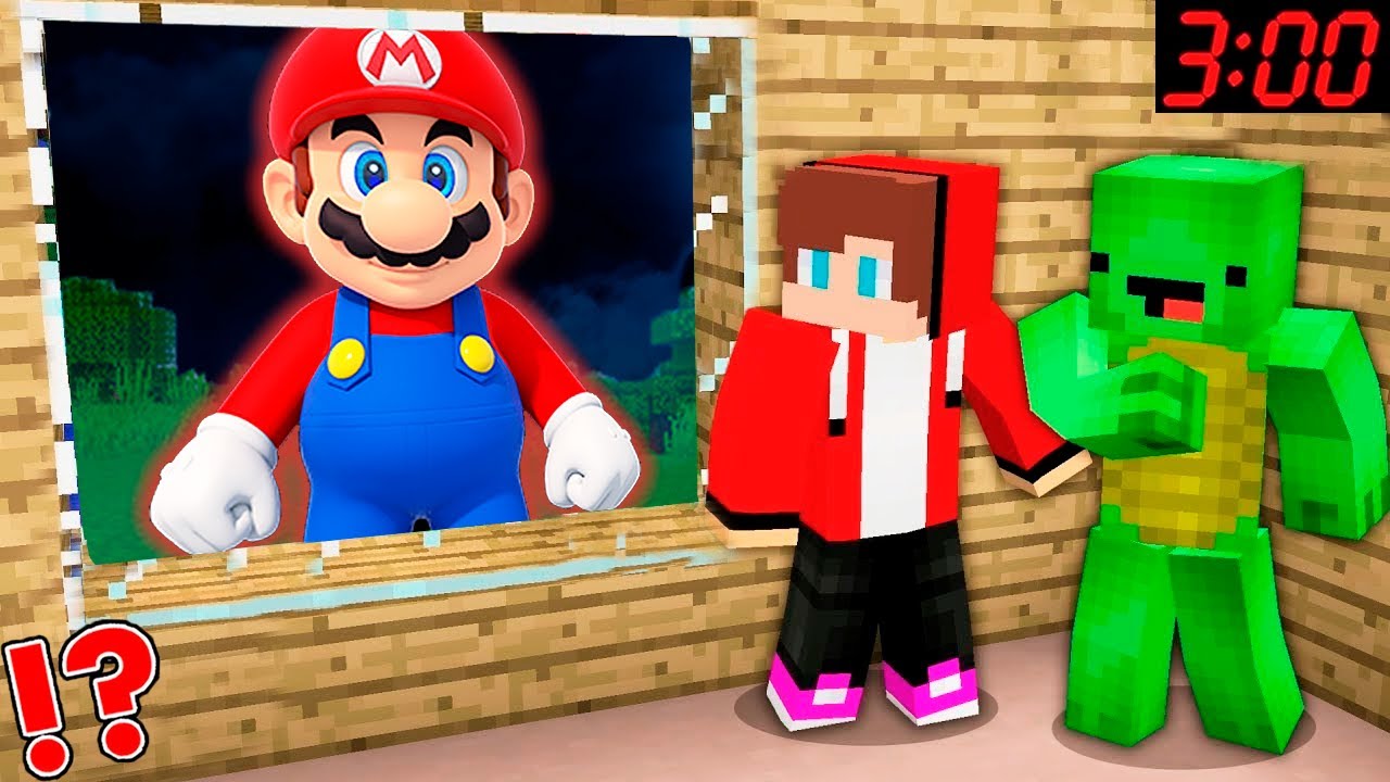 JJ and Mikey HIDE from MARIO in Minecraft Maizen Security House