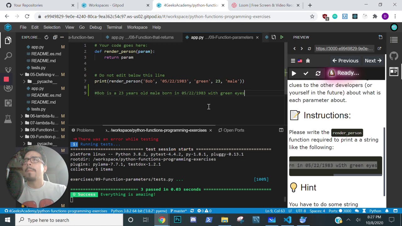 #9 Python Beginner Exercise Series- Function Parameters  -4Geeks Academy-