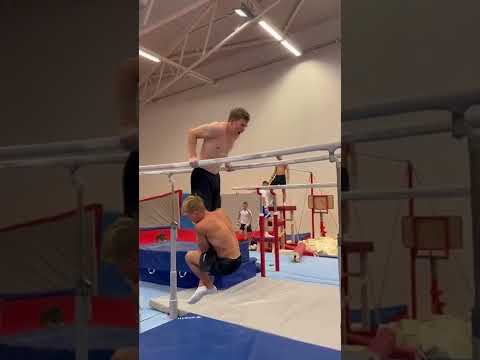 powerful dips of a gymnast with August