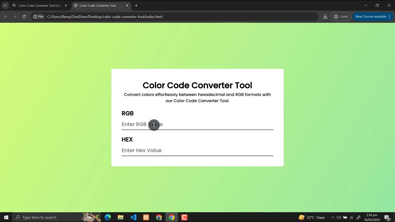 Color Code Converter Tool Using HTML, CSS and JavaScript with Source Code