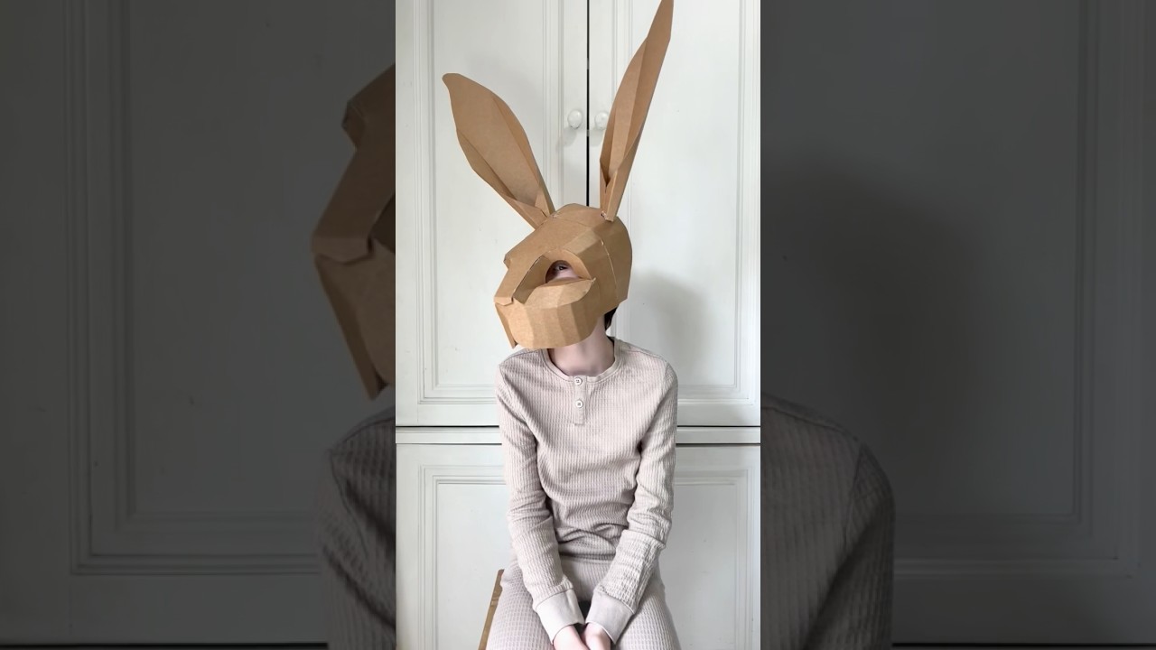 DIY Cardboard Bunny Rabbit mask for Easter. Template tutorial available from website