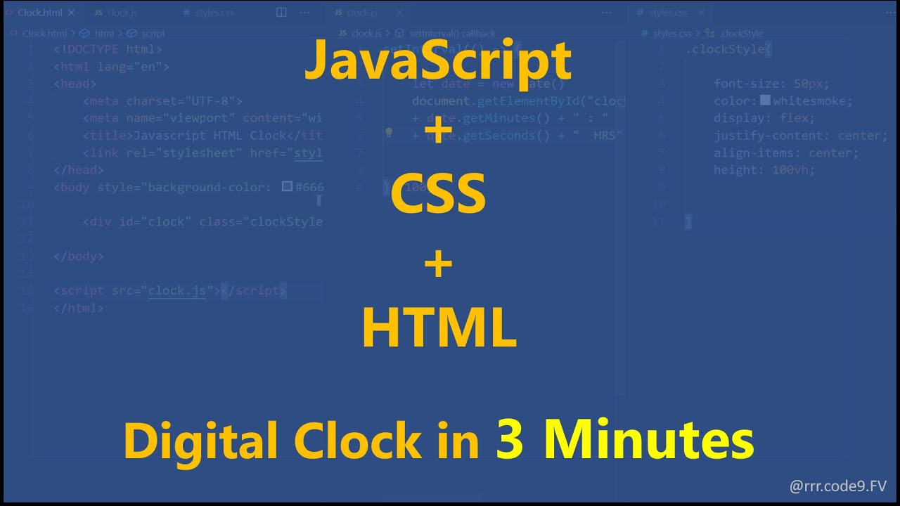 3 Minutes | JavaScript + HTML + CSS Digital Clock