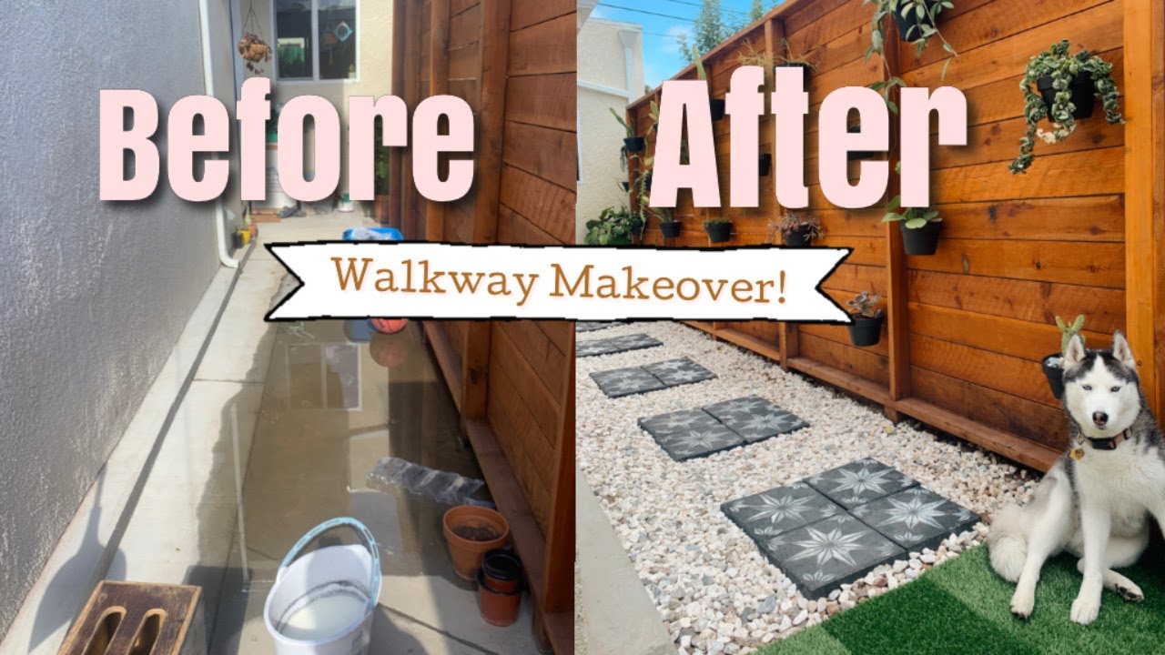 Walkway makeover | DIY pavers with plant wall